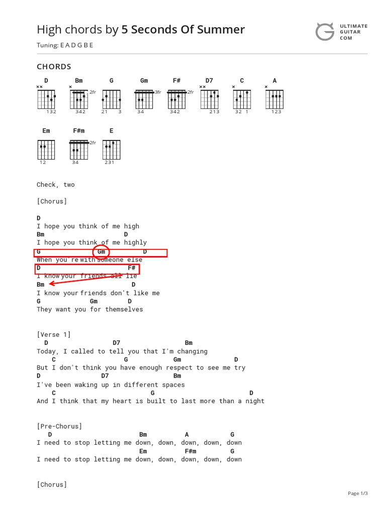High Chords by 5 Seconds Of Summer | PDF | Song Structure | Songs