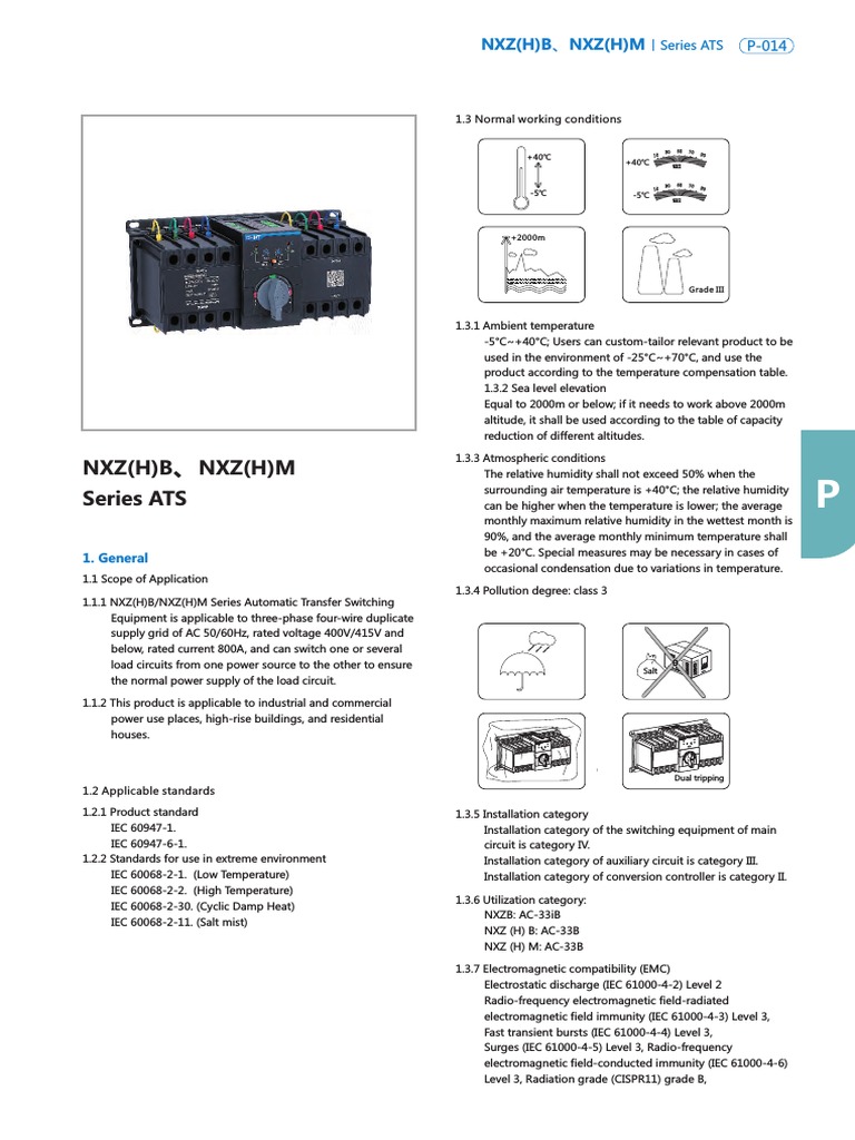 NXZ(H)B/M Series ATS Specifications | PDF | Electrical Wiring ...