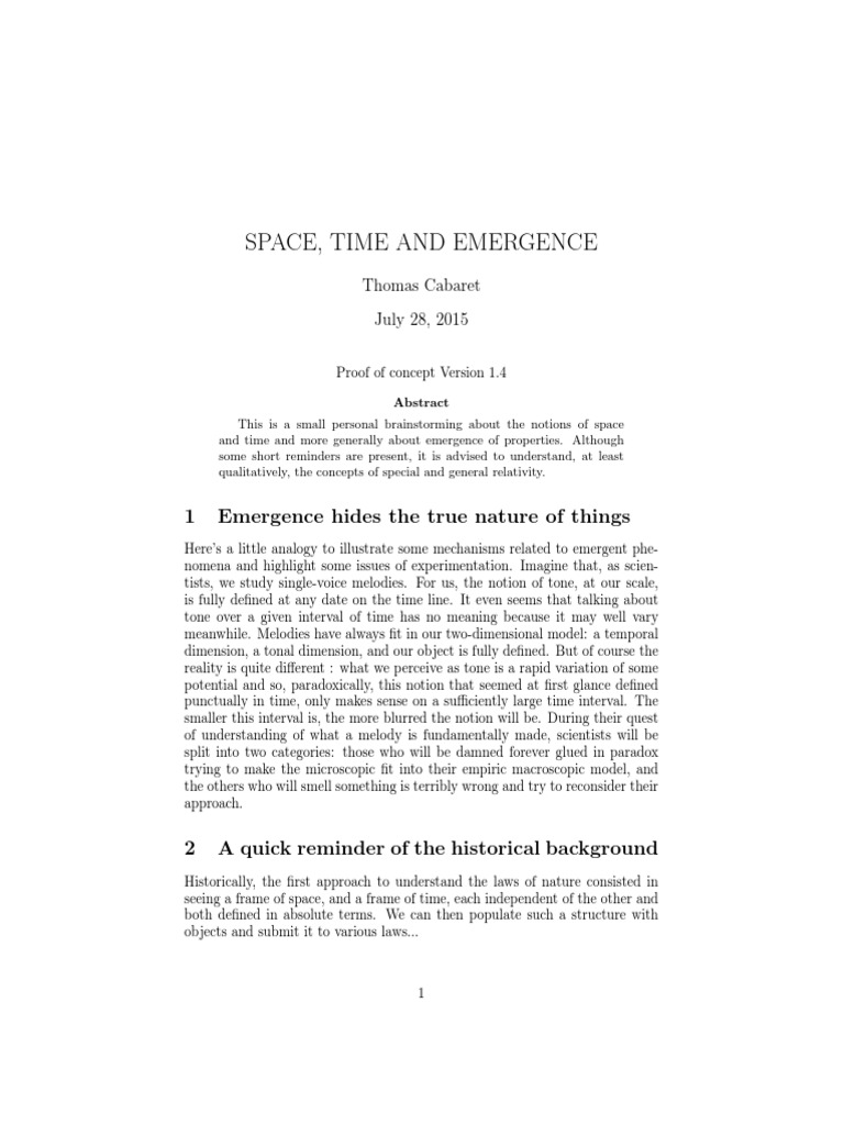 Space, Time and Emergence: 1 Emergence Hides The True Nature of Things ...