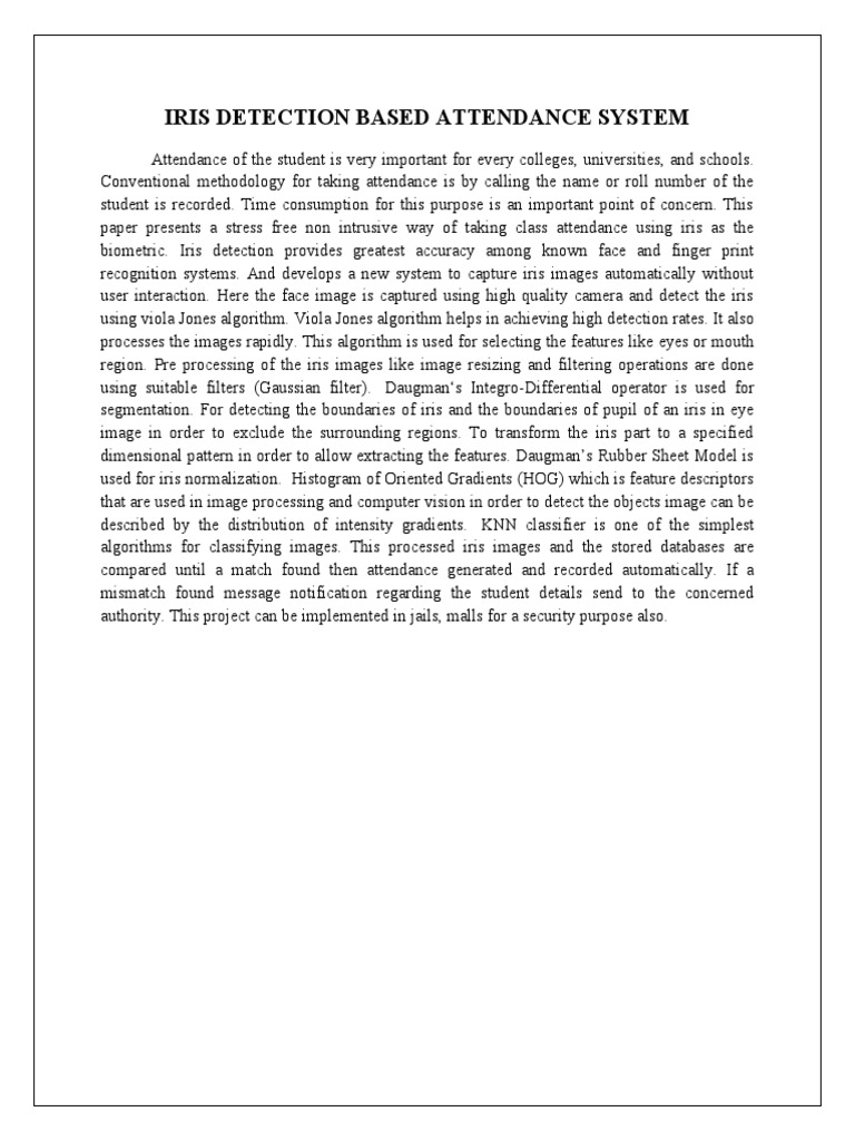 Iris Detection Based Attendance System | PDF