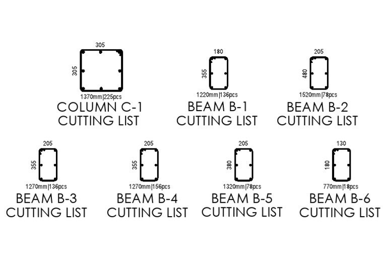 Column C-1 Cutting List Beam B-1 Cutting List Beam B-2 Cutting List | PDF
