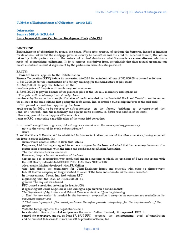 CIV REV 2 - G.Modes of Extinguishment Case Digest - v2 | PDF | Legal ...