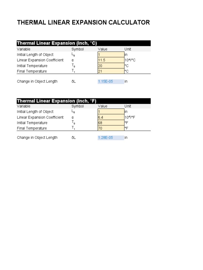 Thermal Linear Expansion Calculator | PDF | Chemical Substances ...