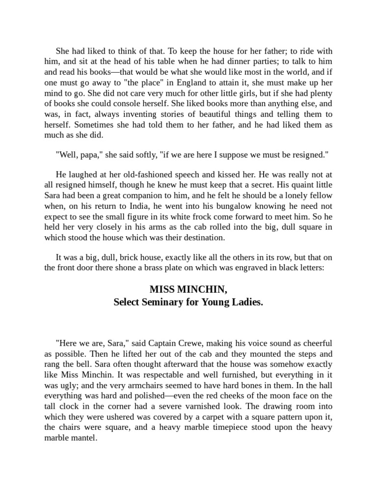 Miss Minchin, Select Seminary For Young Ladies | PDF