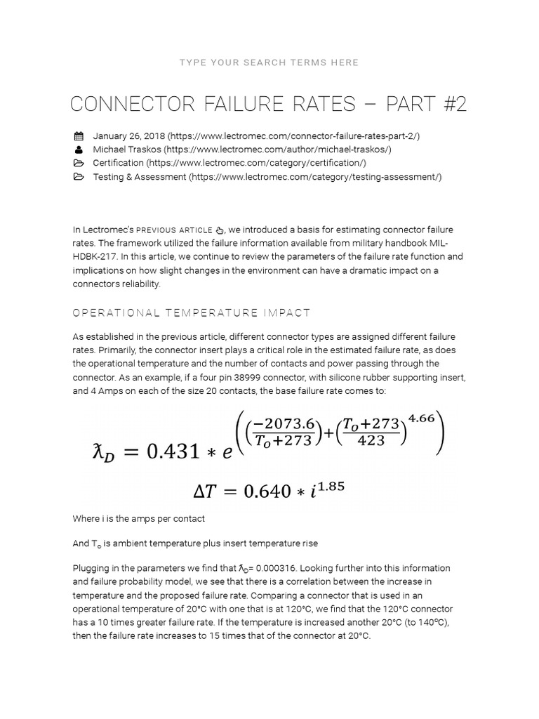 Connector Failure Rate | PDF | Electrical Connector | Reliability ...