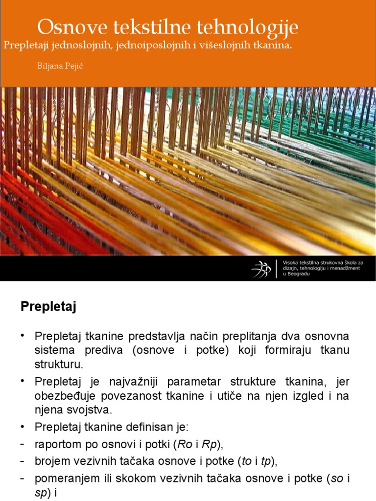 Osnove Tekstilne Tehnologije, Prezentacija 12 | PDF