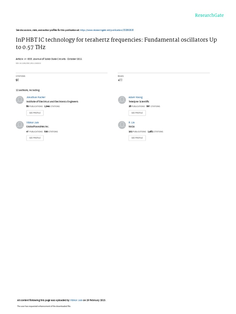 Inp HBT Ic Technology For Terahertz Frequencies: Fundamental ...
