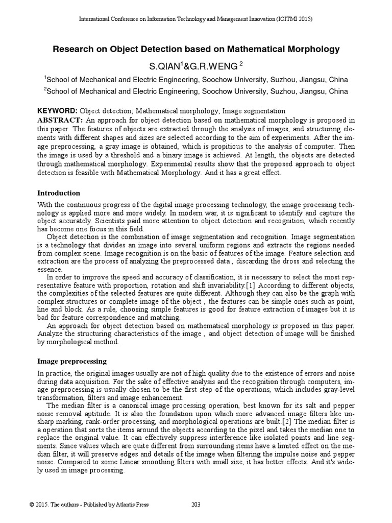 Research On Object Detection Based On Mathematical Morphology | PDF | Image Segmentation ...