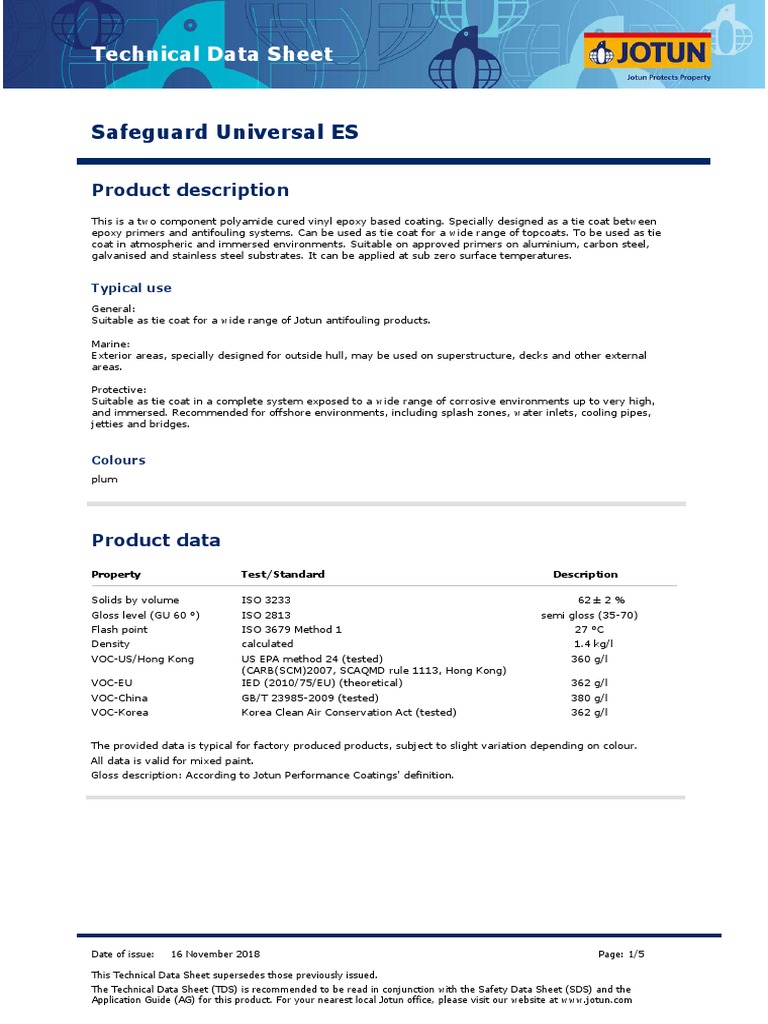 Safeguard Universal ES: Technical Data Sheet | PDF | Epoxy | Paint