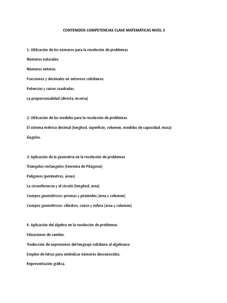Contenidos Competencias Clave Matemáticas Nivel 3 | PDF