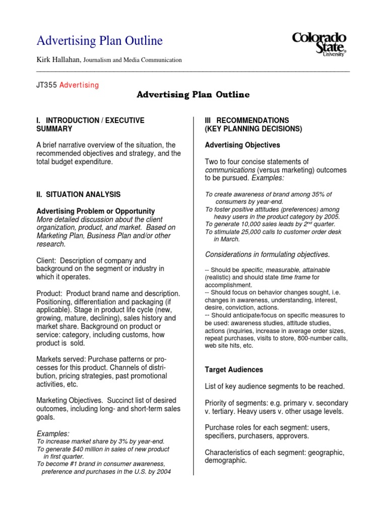 Advertising Plan Outline 0217 PDF | PDF | Advertising | Consumer Behaviour