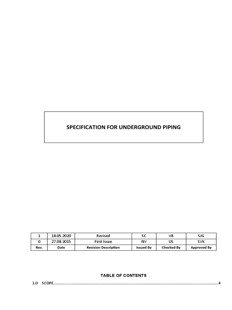 SP-P-005 - Rev 1 - Specification For Underground Piping | PDF | Pipe ...