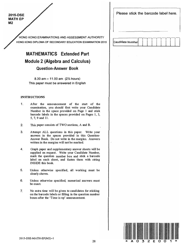 Iiiiiiiii: MATHEMATICS Extended Part Module 2 (Algebra and Calculus ...