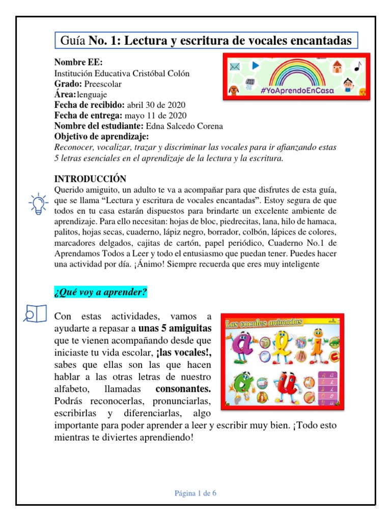Edna - Guía de Aprendizaje Con Las Vocales | PDF | Vocal