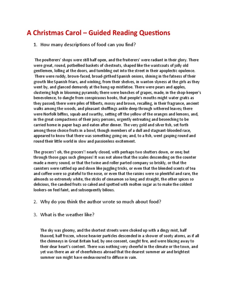 Christmas Carol Guided Reading Questions | PDF | Tiny Tim (A Christmas ...