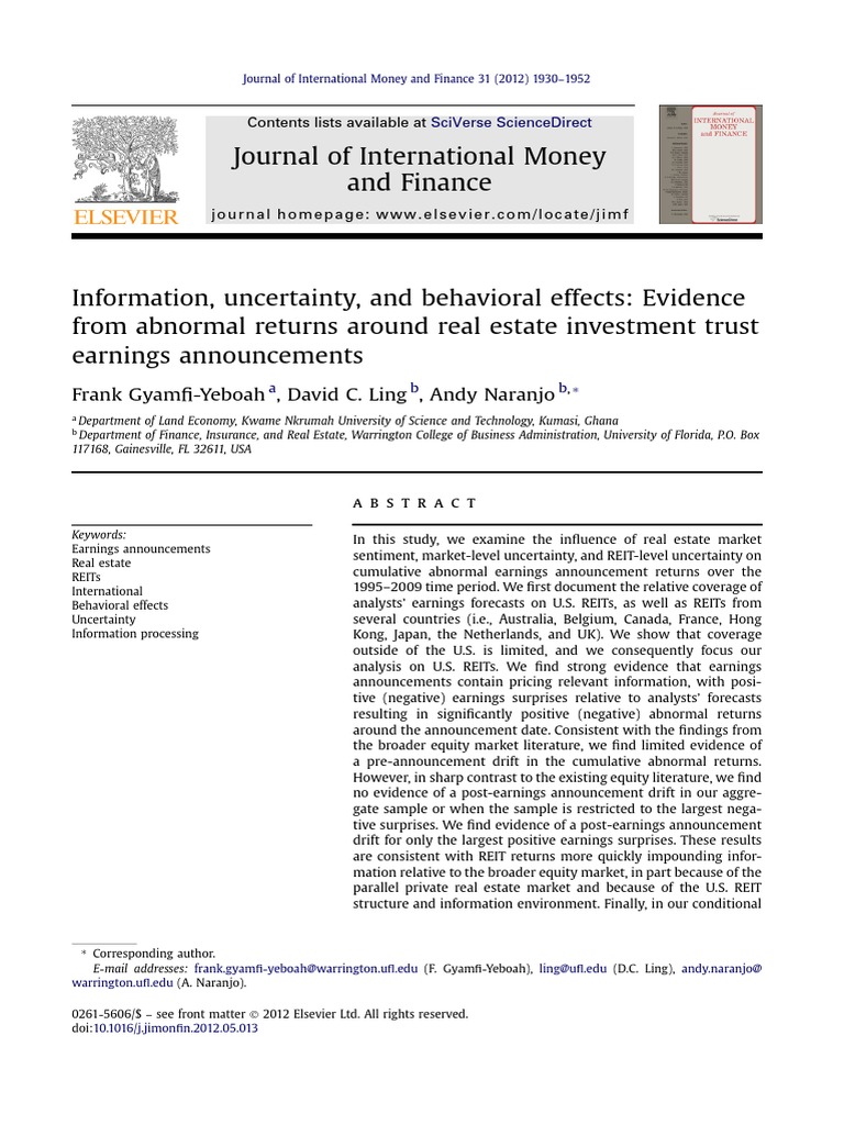 Information Uncertainty and Behavioral e | PDF | Real Estate Investment ...