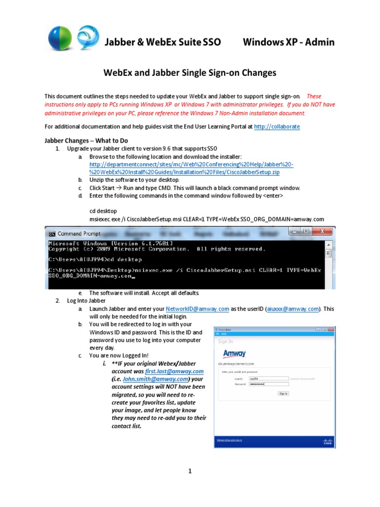 Webex and Jabber Single Sign-On Changes | PDF | Microsoft Windows | Login