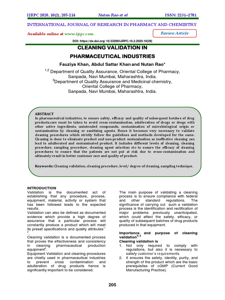Cleaning Validation in Pharmaceutical Industries | PDF | Elisa ...