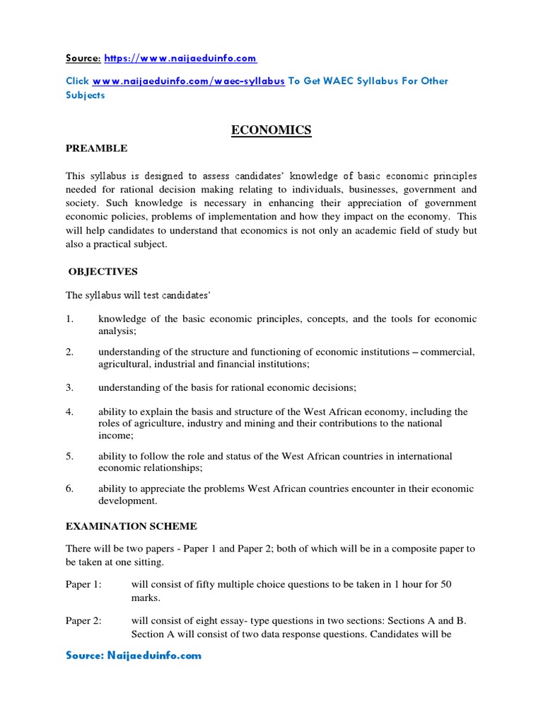 Waec Syllabus For Economics PDF | PDF | Supply (Economics) | Demand