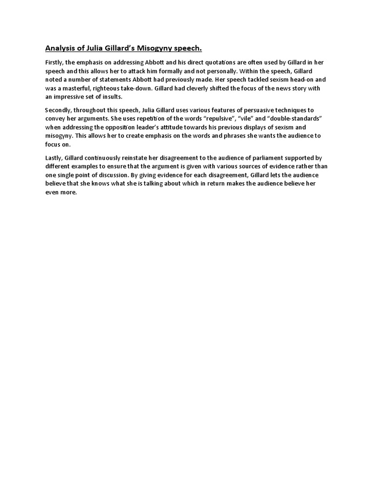 Analysis of Julia Gillard's Misogyny Speech | PDF
