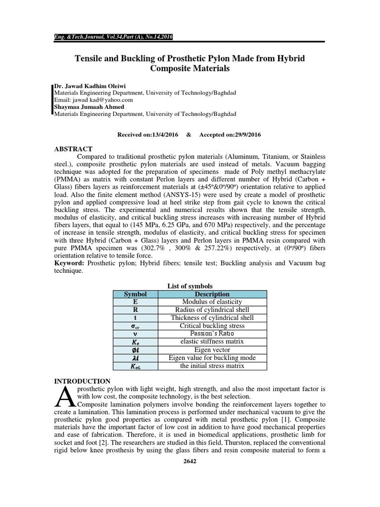 Tensile and Buckling of Prosthetic Pylon Made From Hybrid Composite ...