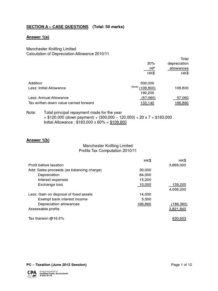 Section A - CASE QUESTIONS (Total: 50 Marks) : PC - Taxation (June 2012 ...