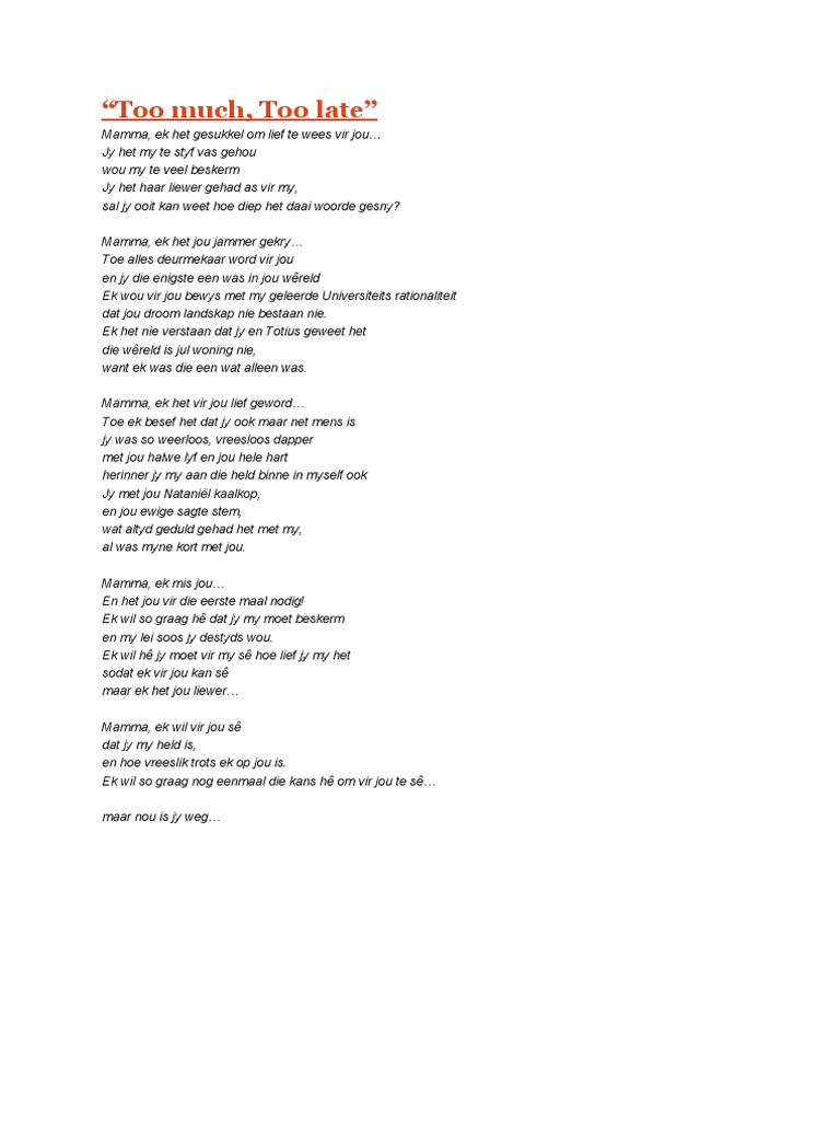 Too Much Too Late | PDF