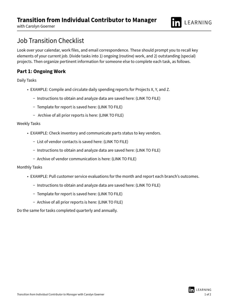 Job Transition Checklist | PDF