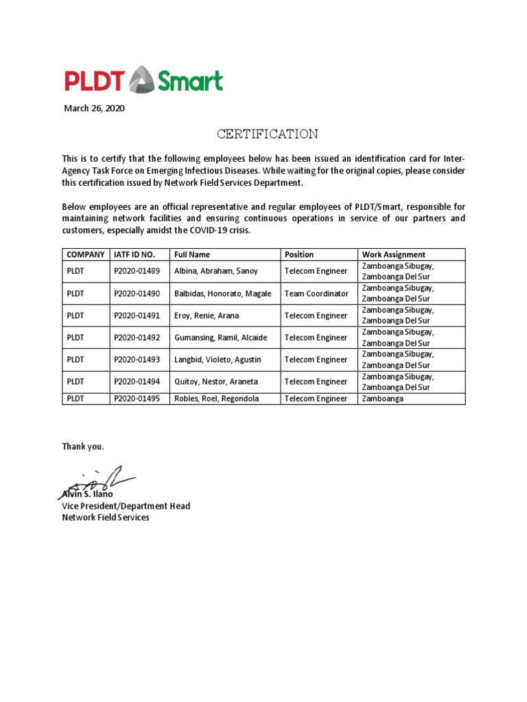 IATF ID Certification - FFS1 MIN 2 | PDF