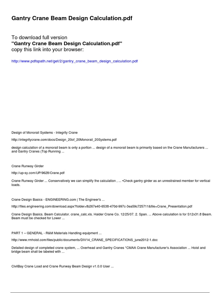 Gantry Crane Beam Design Calculation PDF | PDF
