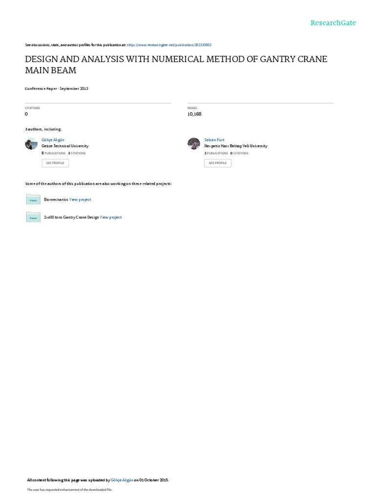 Design and Analysis With Numerical Method of Gantry Crane Main Beam ...