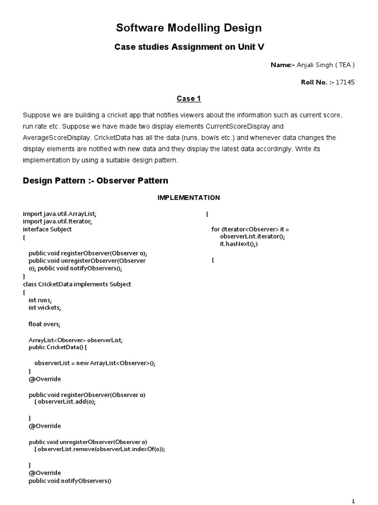 Software Modelling Design: Case Studies Assignment On Unit V | PDF | Class (Computer Programming ...