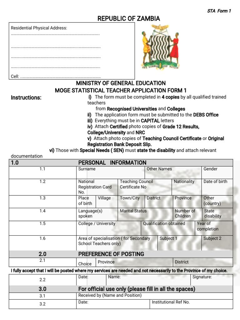 STA Form 1 Teacher Application Guide | PDF