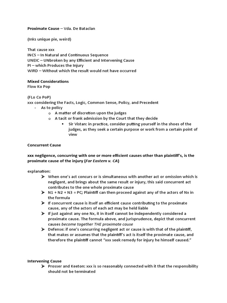 Analysis of Key Legal Concepts Related to Proximate Cause | PDF ...