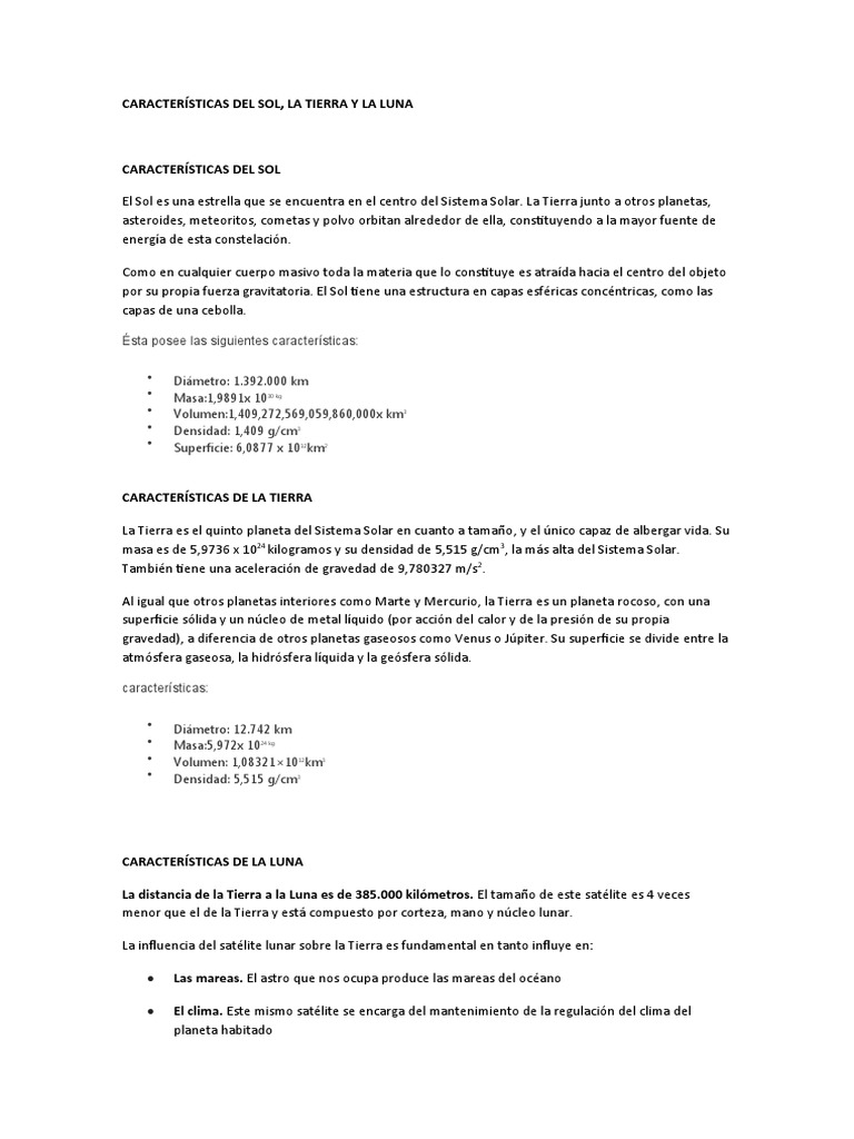 Caracteristicas Del Sol La Tierra y La Luna | PDF | Tierra | Dom