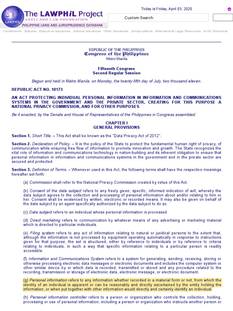 RA 10173 Data Privacy Act | PDF | Information Privacy | Regulatory ...