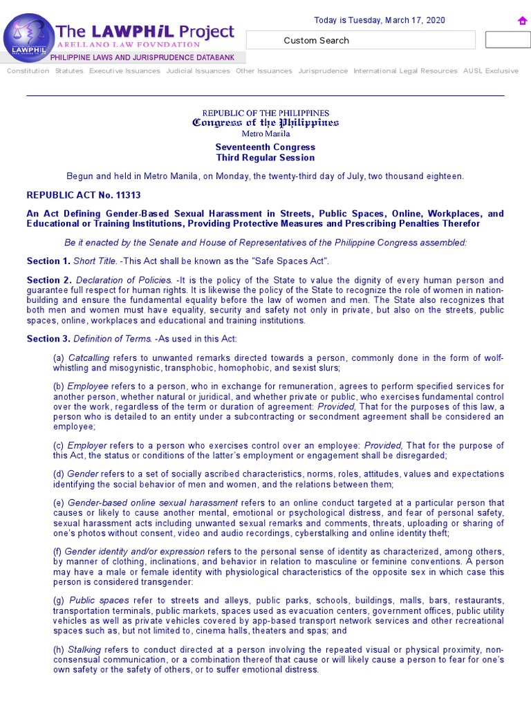 RA 11313 Safe Spaces Act | PDF | Sexual Harassment | Government