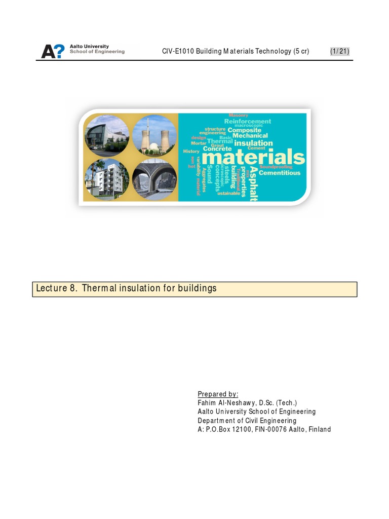 Lecture 8. Thermal Insulation For Buildings: CIV-E1010 Building ...