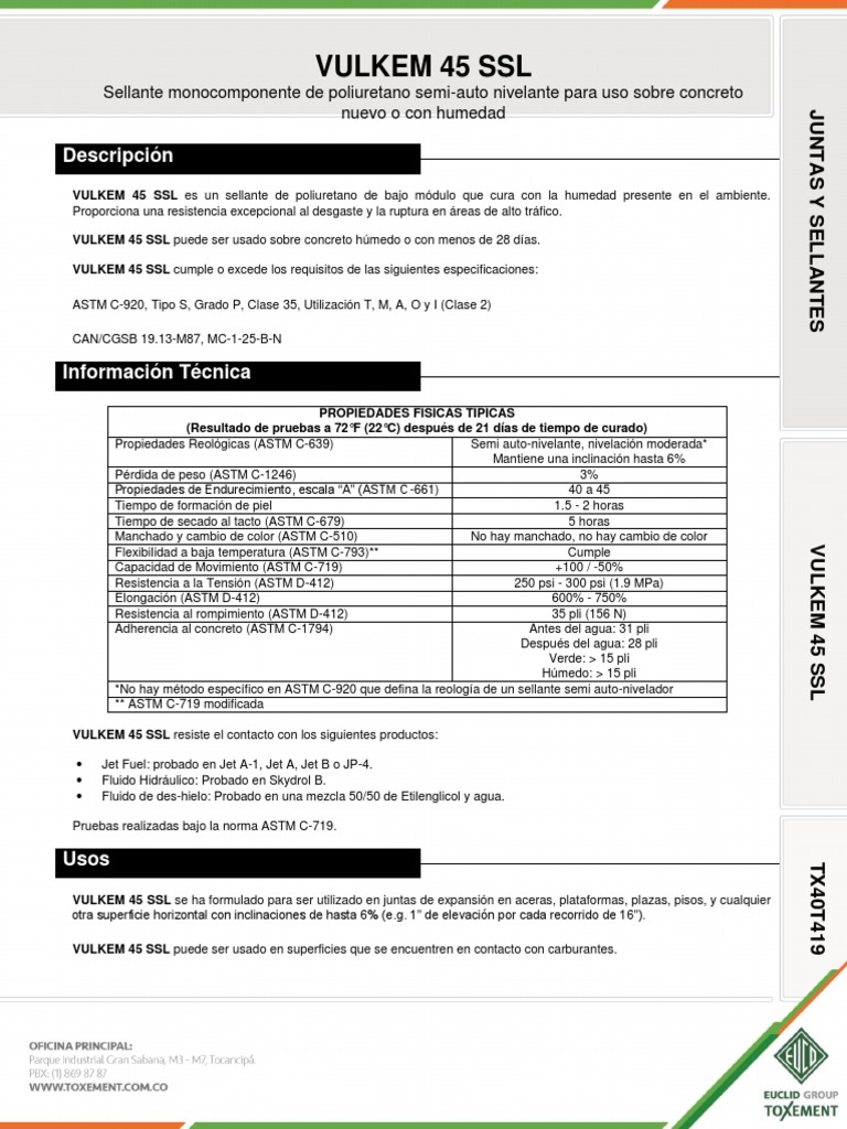 Vulkem 45 SSL | PDF | Hormigón | Aluminio