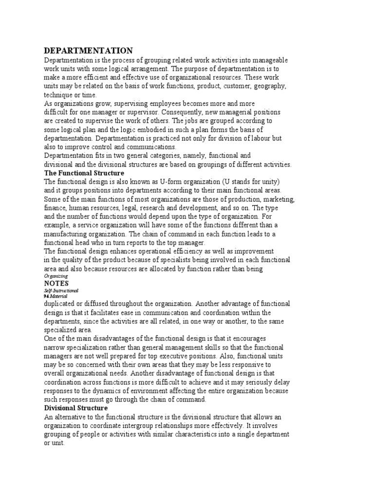 Departmentation: The Functional Structure | PDF | Resource | Division ...