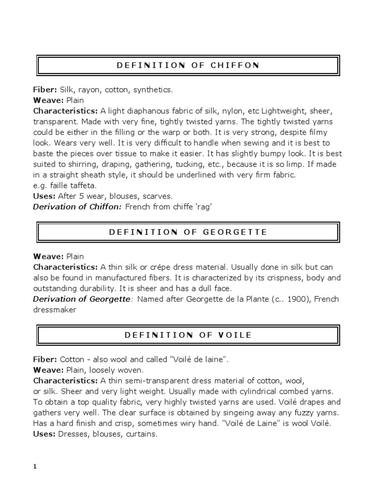 Derivation of Chiffon: French From Chiffe Rag' | PDF | Textiles | Yarn