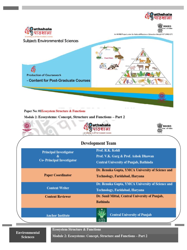 Ecosystems: Concept, Structure and Functions - Part 2: Development Team | PDF | Food Web | Ecosystem