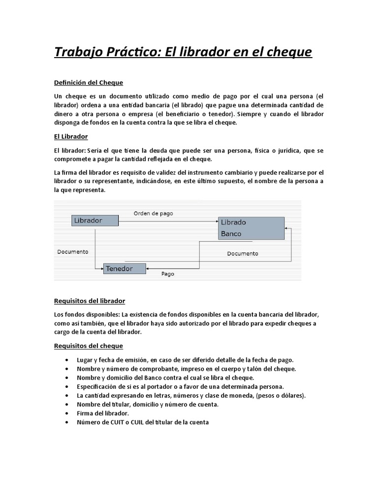 El librador en el cheque: guía completa | PDF | Cheque | Dinero