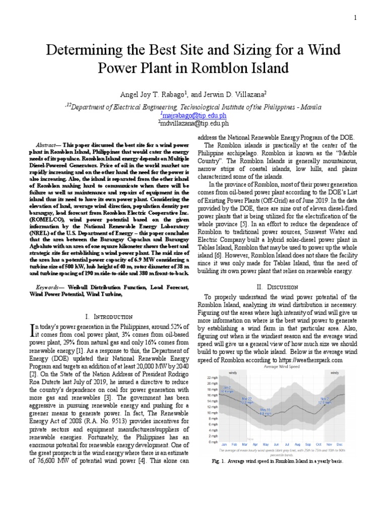 Determining The Best Site and Sizing For A Wind Power Plant in Romblon ...