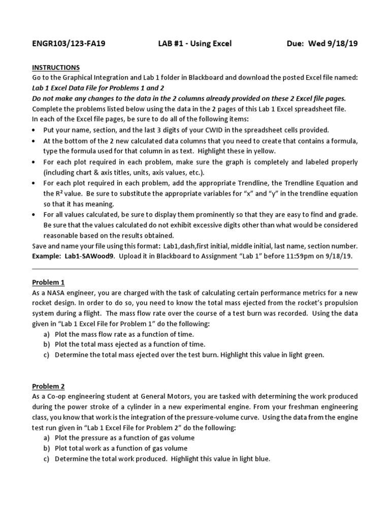 Engineering Students' Excel Lab | PDF | Microsoft Excel | Spreadsheet