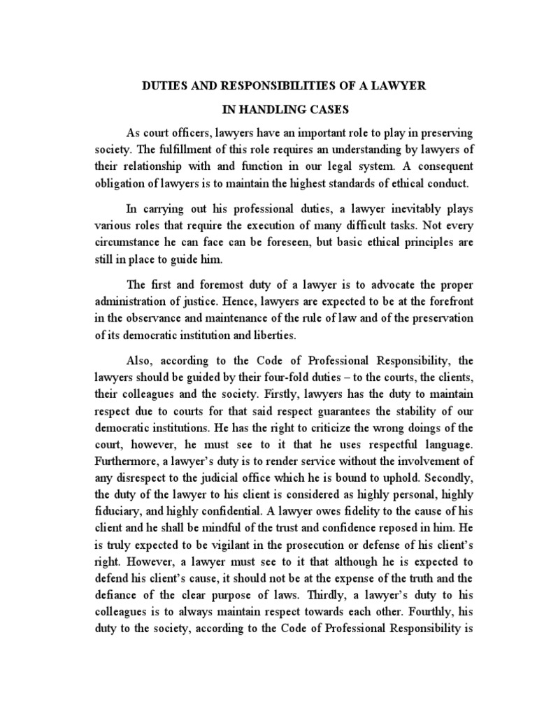 Duties and Responsibilities of A Lawyer | Download Free PDF | Lawyer ...