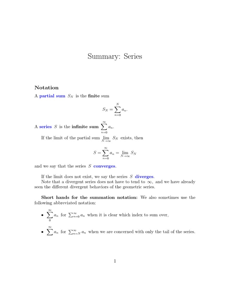Summary: Series: Notation | PDF | Series (Mathematics) | Summation