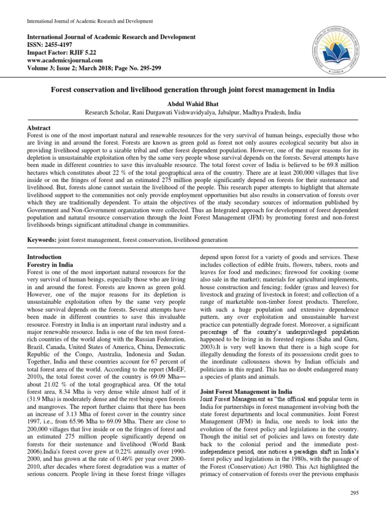 Forest Conservation and Livelihood Through JFM | PDF | Natural ...