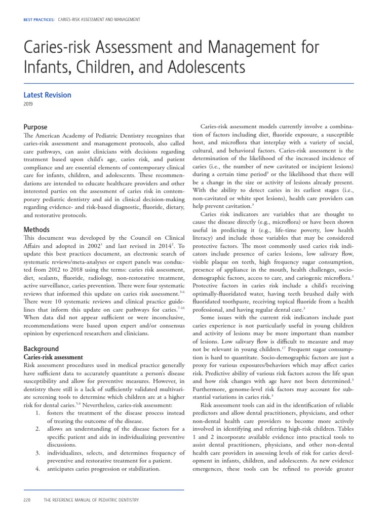 Caries-Risk Assessment and Management For Infants, Children, and ...