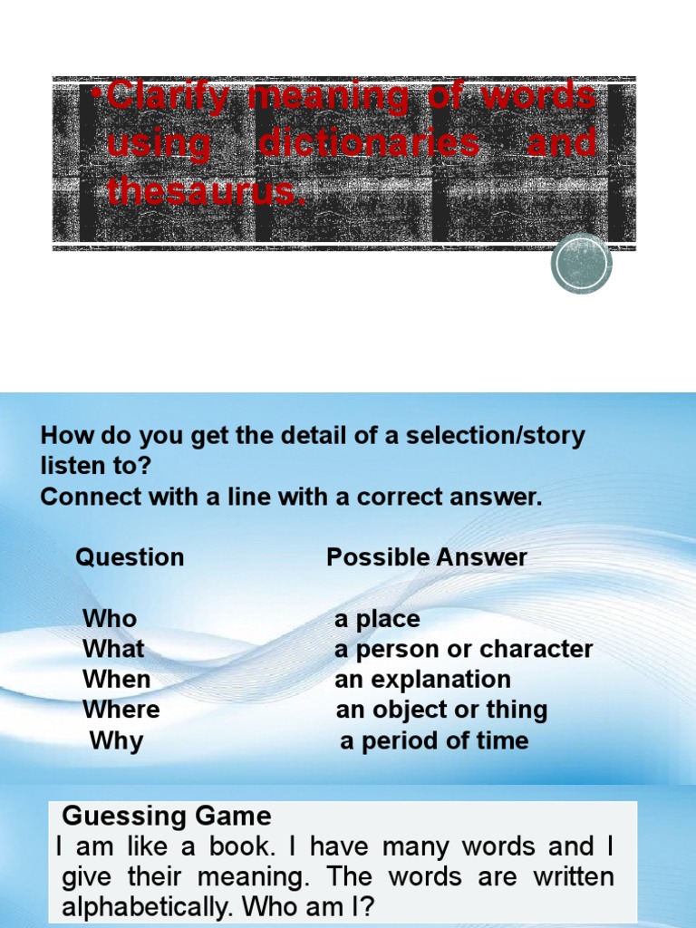 Clarify Words Using Dictionary and Thesaurus | PDF | Philosophy ...